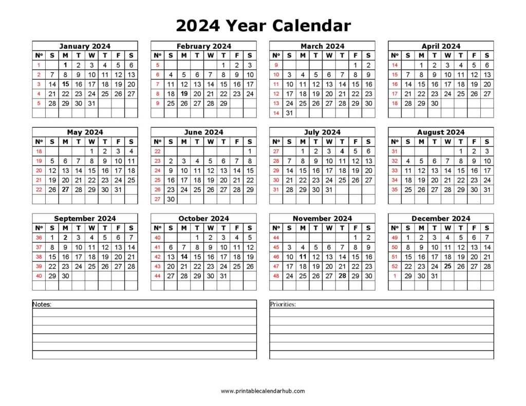 2024 Calendar Printable Yearly Template (PDF, Word) - Printable ...