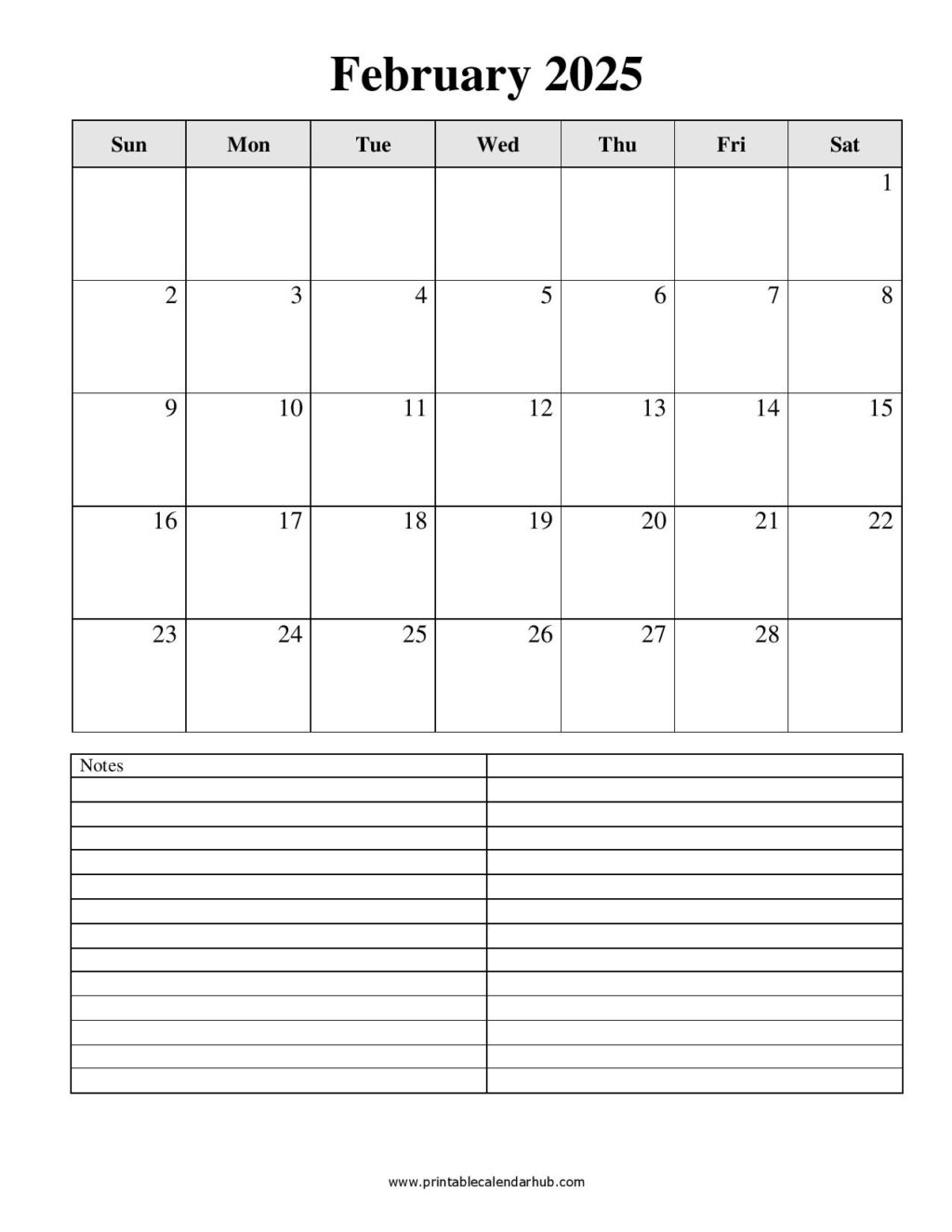 Free February 2025 Printable Calendar – Blank Templates