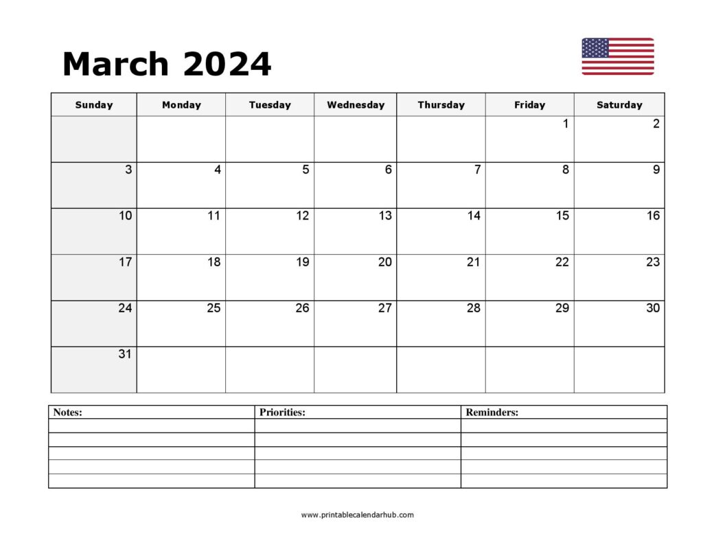 Free March 2024 Printable Calendar Blank Templates