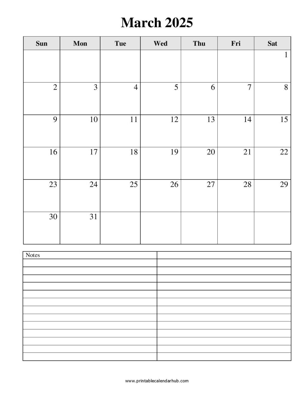 Free March 2025 Printable Calendar Blank Templates