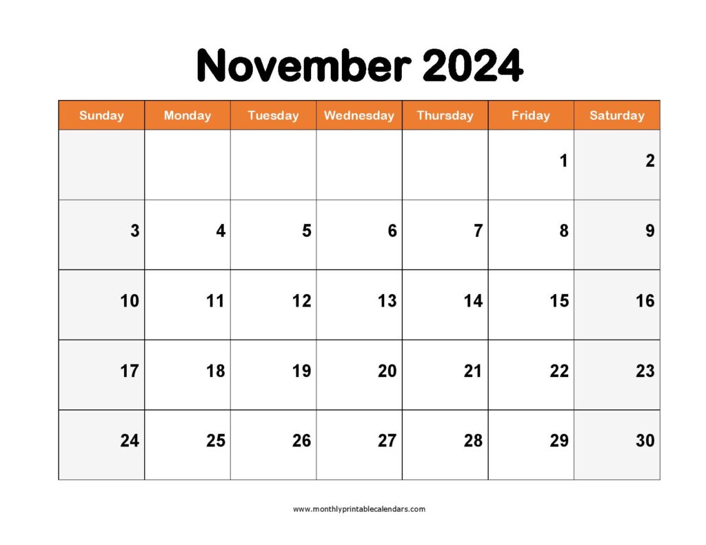 Free November 2024 Printable Calendar Blank Templates - Printable ...
