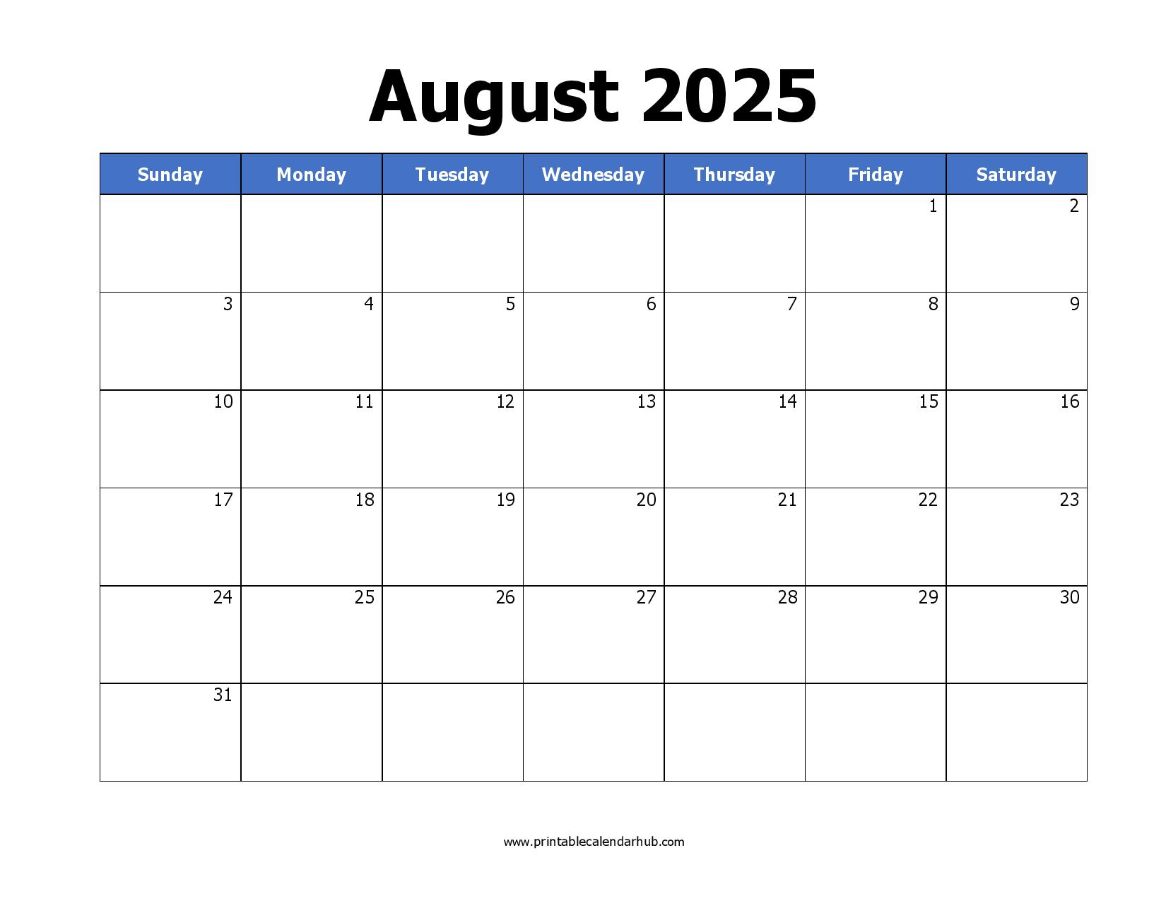 Free August 2025 Printable Calendar Blank Templates