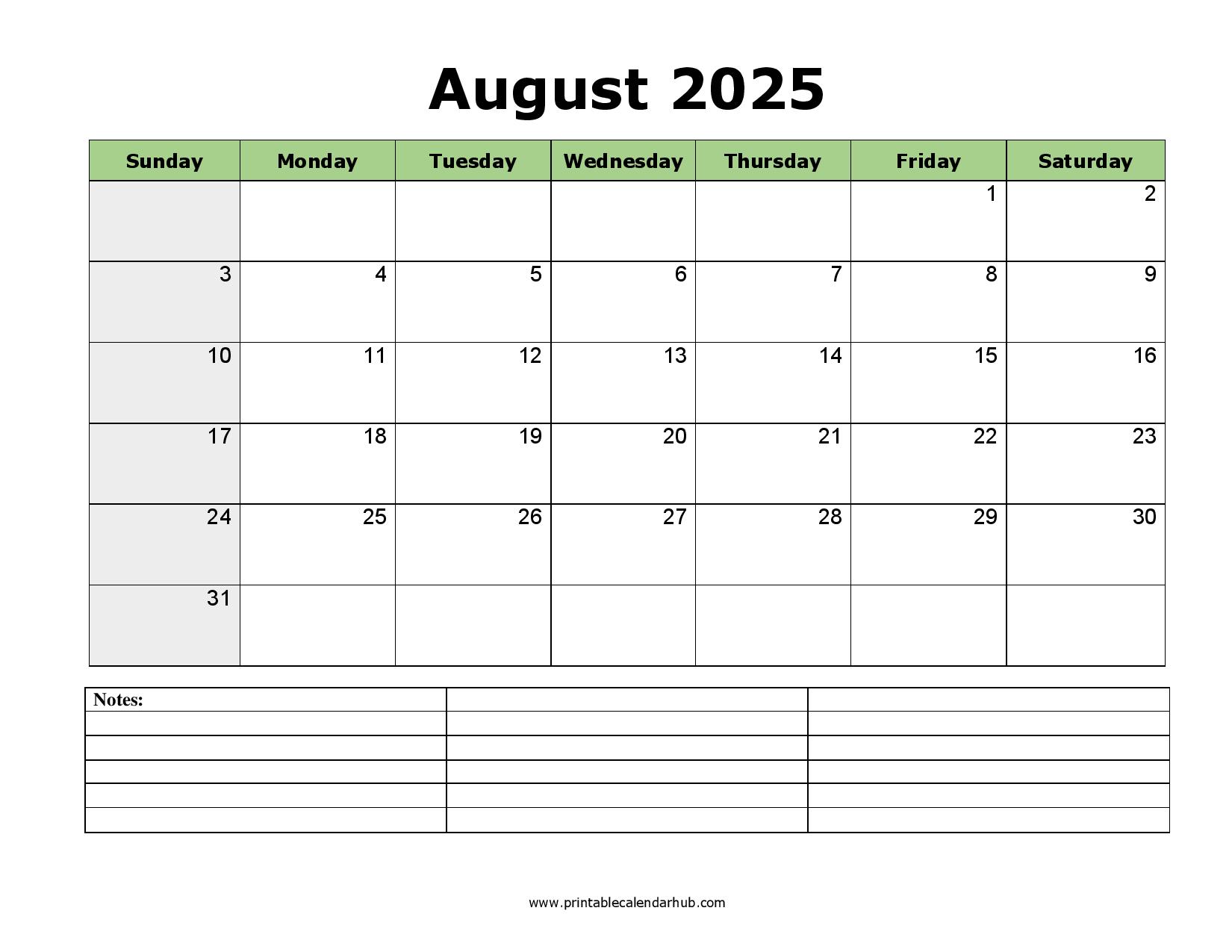 Free August 2025 Printable Calendar Blank Templates