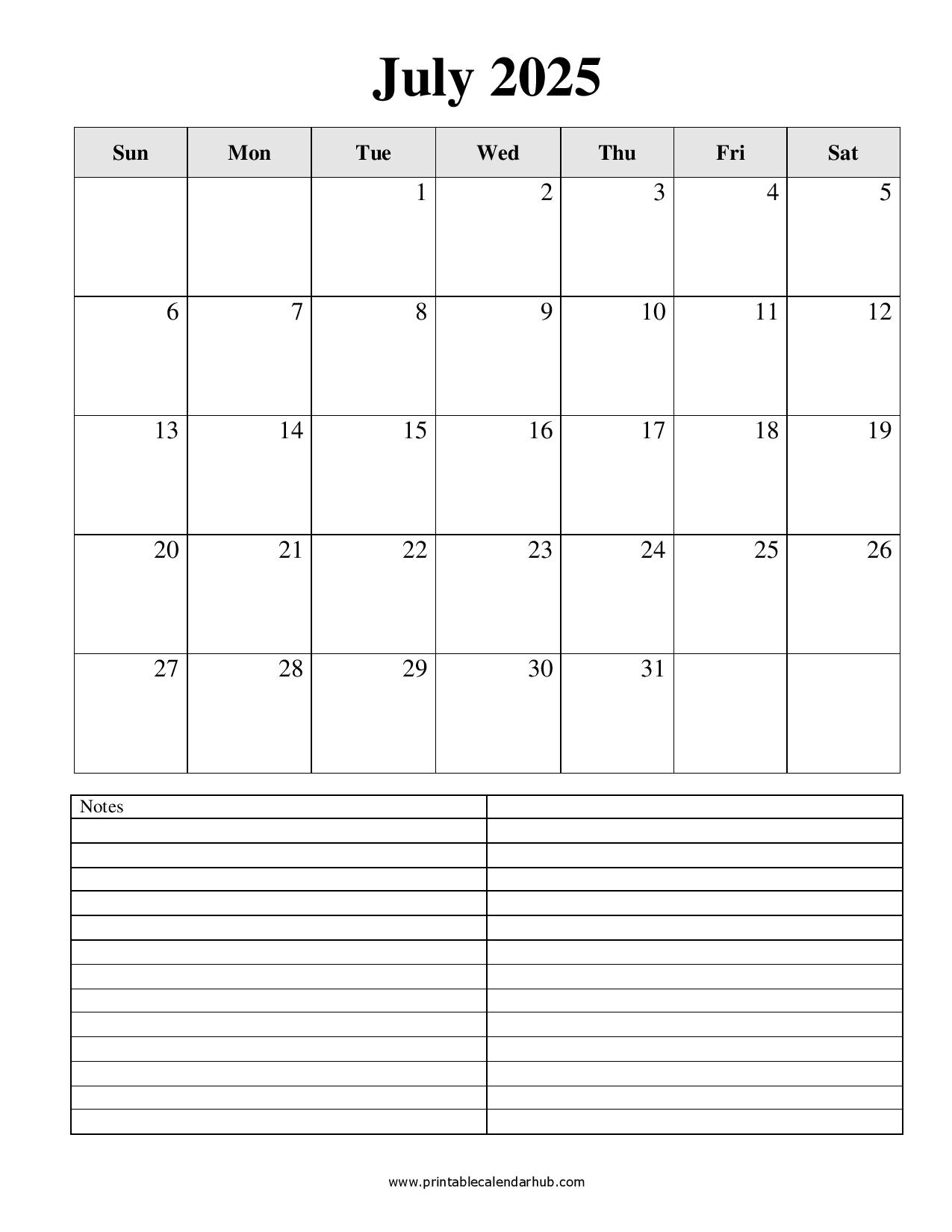 Free July 2025 Printable Calendar Blank Templates