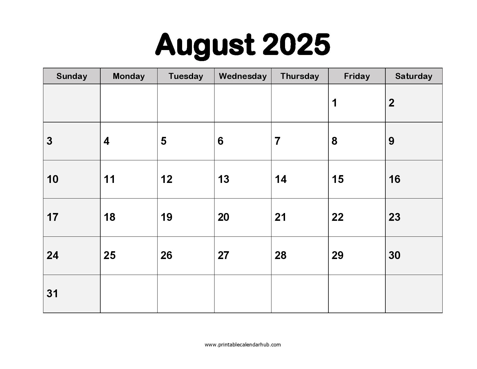 Free August 2025 Printable Calendar Blank Templates